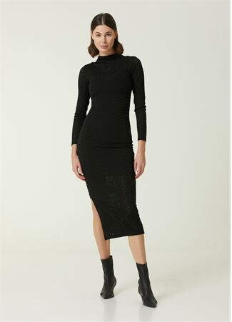 Allsaints Kadın Rae Siyah Yırtmaç Detaylı Midi Elbise 0 UK