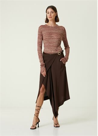 Petar Petrov Kadın Kahverengi Beli Kemerli Midi Yün Etek 36 FR Petar Petrov Kadın Kahverengi Beli Kemerli Midi Yün Etek 36 FR