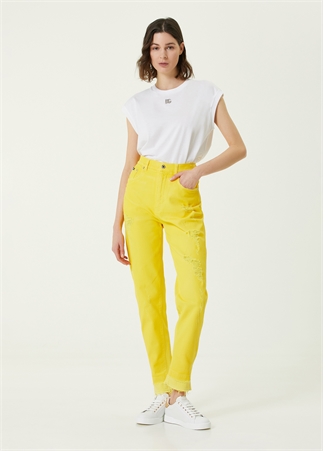 Dolce&Gabbana Kadın Amber Carrot Leg Sarı Yıpratmalı Jean Pantolon 42 IT