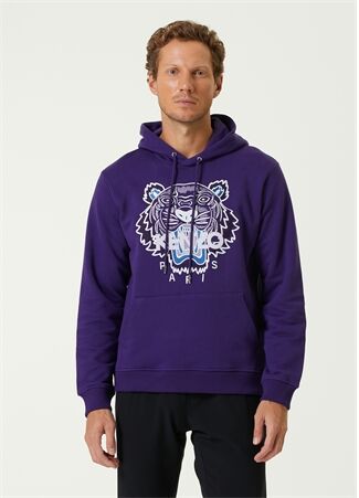 Kenzo Erkek Mor Kapüşonlu Nakışlı Sweatshirt S EU