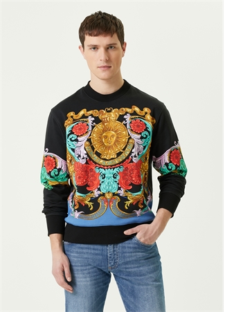 Versace Jeans Couture Erkek Siyah Barok Desenli Sweatshirt S EU Versace Jeans Couture Erkek Siyah Barok Desenli Sweatshirt S EU