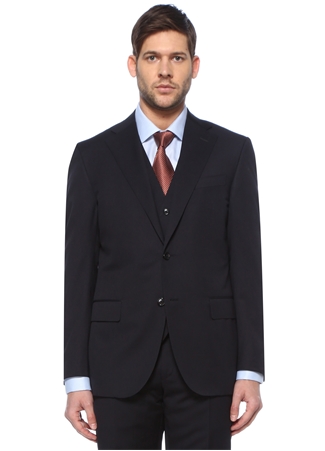Corneliani Erkek Lacivert Yelek Detaylı Yün Takım Elbise 54 IT Corneliani Erkek Lacivert Yelek Detaylı Yün Takım Elbise 54 IT