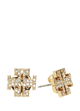 Tory Burch Kadın Gold Logo Formlu Taş Detaylı Küpe Altın Rengi EU