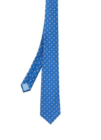 Tino Cosma Erkek Mavi Şal Desenli İpek Kravat EU