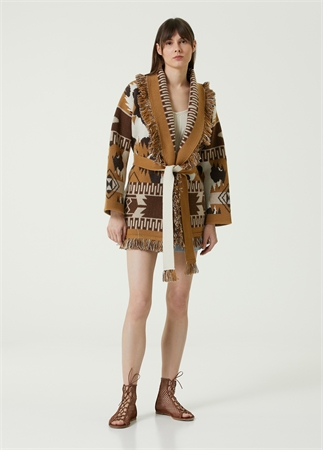 Alanui Kadın Kahverengi Etnik Desenli Yün Hırka M EU Alanui Kadın Kahverengi Etnik Desenli Yün Hırka M EU