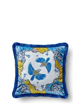 Chiara Alessi Allure Mavi Beyaz Kuş Desenli Dekoratif Yastık Çok Renkli