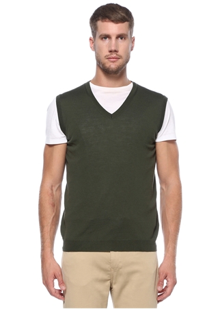Pal Zileri Erkek Haki V Yaka Yün Yelek Yeşil 50 IT
