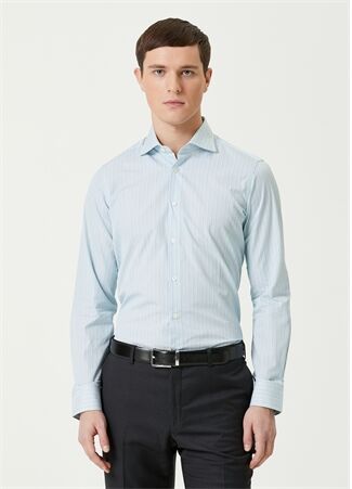 Pal Zileri Erkek Mavi Çizgi Desenli Gömlek Lacivert 40 IT