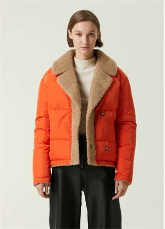 Meteo by Yves Salomon Kadın Turuncu Bej Çift Taraflı Shearling Puff Mont 36 FR Meteo by Yves Salomon Kadın Turuncu Bej Çift Taraflı Shearling Puff Mont 36 FR