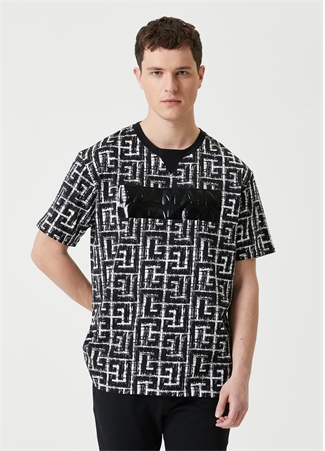 Balmain Erkek Siyah Beyaz Logo Desenli T-shirt S EU Balmain Erkek Siyah Beyaz Logo Desenli T-shirt S EU