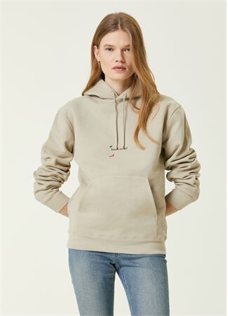 Kadın Bej Kapüşonlu Logolu Sweatshirt XS EU