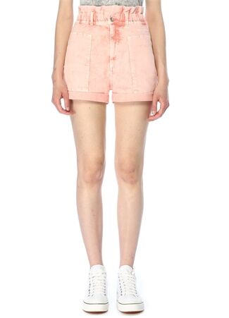 Stella McCartney Kadın Somon Beli Büzgülü Mini Denim Şort Pembe 24 US