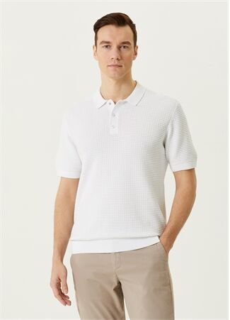 Network Erkek Beyaz Polo Yaka Dokulu Kazak XS EU