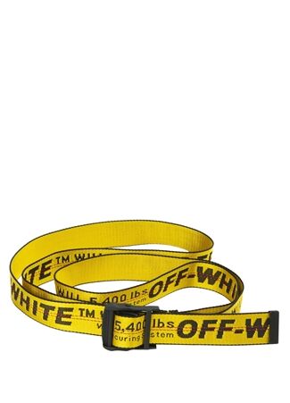 Off-White Kadın Sarı Logo Jakarlı Kemer Siyah EU