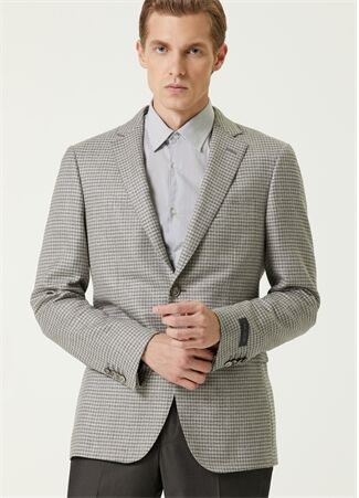 Pal Zileri Erkek Gri Mikro Kazayağı Desenli Yün Ceket 50 IT