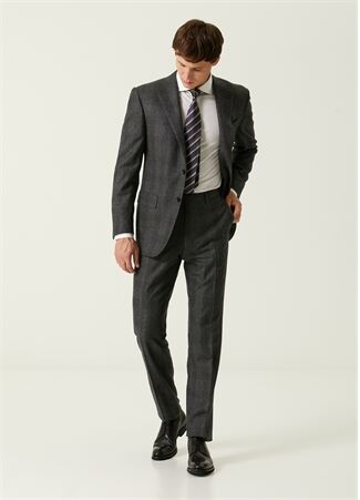 Corneliani Erkek Gri Ekose Desenli Yün Takım Elbise 52 IT