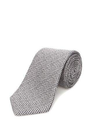 Pal Zileri Erkek Gri Geometrik Desenli Keten Kravat EU