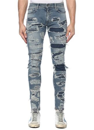 Represent Erkek Mavi Yıpratmalı Jean Pantolon 30 US