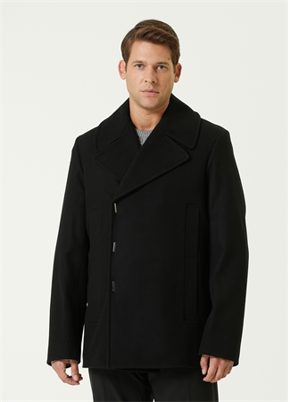 Givenchy Erkek Siyah Kruvaze Yün Kaban 50 IT