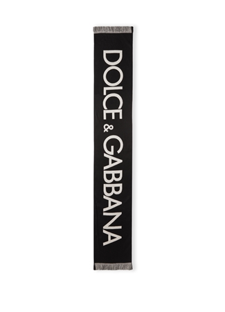 Dolce&Gabbana Erkek Siyah Beyaz Logo Jakarlı Yün Atkı EU Dolce&Gabbana Erkek Siyah Beyaz Logo Jakarlı Yün Atkı EU