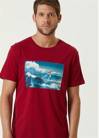 John Frank Erkek Cool Bordo Baskılı T-shirt S EU