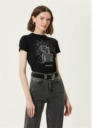 Marine Serre Kadın Siyah Bisiklet Yaka Baskılı T-shirt Xs Eu