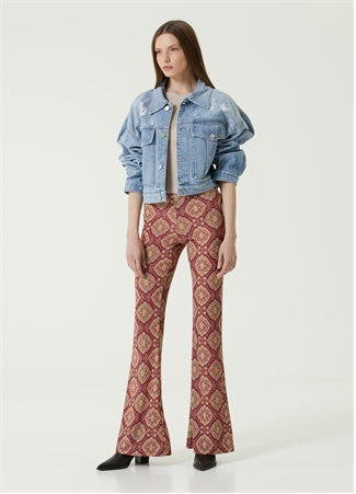 Black Coral Kadın Kiremit Desenli Bol Paça Pantolon Kırmızı EU