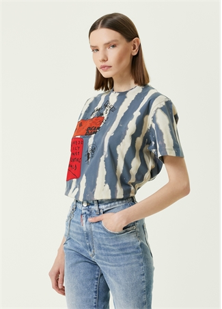 Dsquared2 Kadın Mavi Bisiklet Yaka Batik Desenli T-shirt XS EU Dsquared2 Kadın Mavi Bisiklet Yaka Batik Desenli T-shirt XS EU