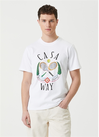 Casablanca Erkek Beyaz Figür Detaylı Organik Pamuk T-shirt L EU Casablanca Erkek Beyaz Figür Detaylı Organik Pamuk T-shirt L EU