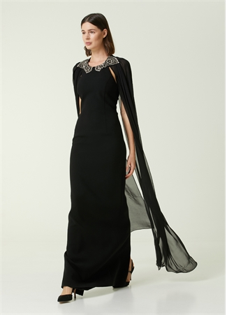 Dilek Hanif Kadın Siyah İşlemeli Pelerin Detaylı Maksi Abiye Elbise 36 EU Dilek Hanif Kadın Siyah İşlemeli Pelerin Detaylı Maksi Abiye Elbise 36 EU