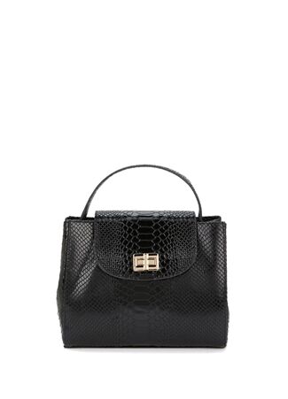 Divarese Kadın Siyah Yılan Dokulu Deri Çanta EU