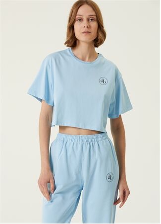 Dahlia Bianca Kadın Mavi Bisiklet Yaka Crop T-shirt S EU