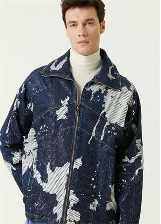Dsquared2 Erkek Mavi Beyaz Taş İşlemeli Denim Mont 48 IT