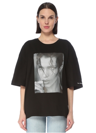 Ma Primi Giovani Kadın Bella Siyah Baskılı Basic Oversize T-shirt S EU