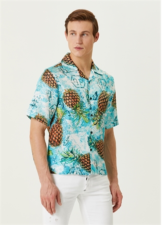 Philipp Plein Erkek Mavi Ananas Desenli Logo Detaylı Gömlek L EU Philipp Plein Erkek Mavi Ananas Desenli Logo Detaylı Gömlek L EU