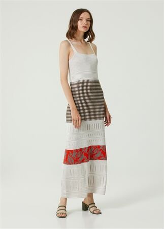 Missoni Kadın Beyaz Geometrik Desen Jakarlı Midi Elbise 40 IT