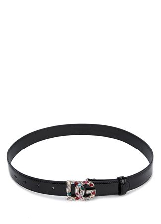 Dolce&Gabbana Kadın Siyah Taşlı Logolu Deri Kemer 70 EU Dolce&Gabbana Kadın Siyah Taşlı Logolu Deri Kemer 70 EU