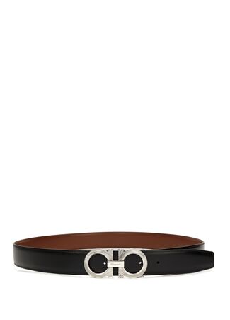 Salvatore Ferragamo Erkek Siyah Logo Tokalı Deri Kemer 05 EU