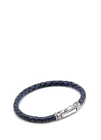 Boga Erkek Lacivert Örgü Dokulu Gümüş Rengi Bileklik Mavi L EU