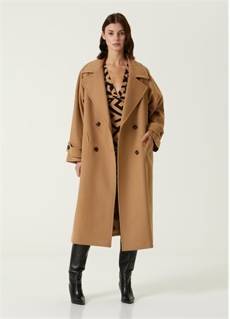 Network Kadın Regular Fit Camel Yün Palto Kahverengi M EU