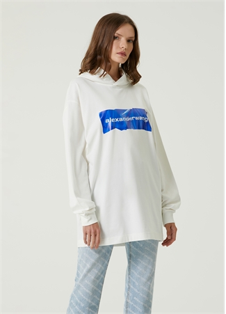 Alexander Wang Kadın Beyaz Kapüşonlu Logolu Sweatshirt XS EU Alexander Wang Kadın Beyaz Kapüşonlu Logolu Sweatshirt XS EU