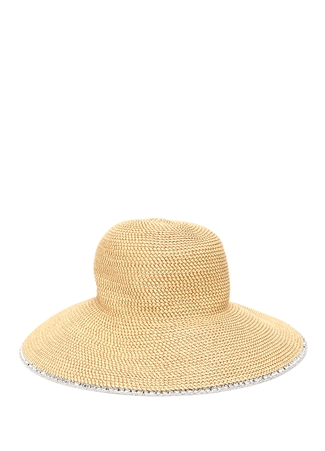 Eric Javits Kadın Bej Logolu Hasır Dokulu Şapka EU