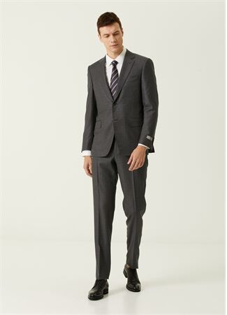 Canali Erkek Gri Çizgi Desenli Yün Takım Elbise 48 IT