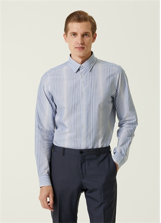 Palzileri Lab Erkek Mavi Beyaz Çizgili İngiliz Yaka Gömlek 4 IT Palzileri Lab Erkek Mavi Beyaz Çizgili İngiliz Yaka Gömlek 4 IT