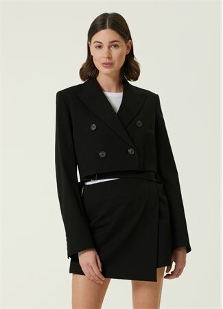 Helmut Lang Kadın Siyah Kruvaze Crop Ceket 6 US