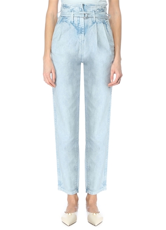 IRO Kadın Yüksek Bel Kemerli Boru Paça Jean Pantolon Mavi 38 FR