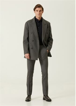 Network Erkek Slim Fit Gri Yün Pantolon 44-6N EU
