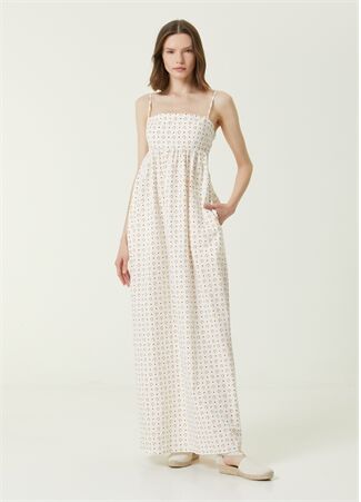 Faraway Kadın Evelyn Beyaz Desenli Organik Pamuk Maksi Elbise 34 EU