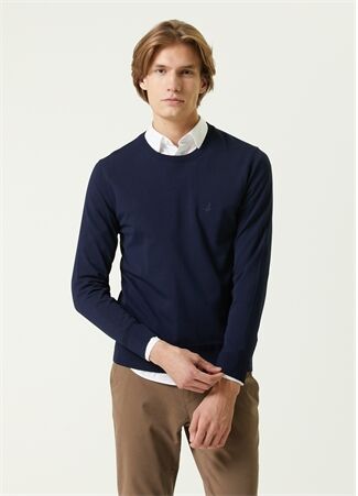 Beymen Club Erkek Lacivert Logo Detaylı Kazak S