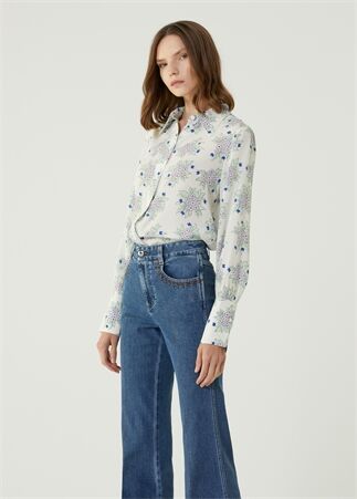 Chloe Kadın Beyaz Çiçekli İpek Gömlek 40 IT